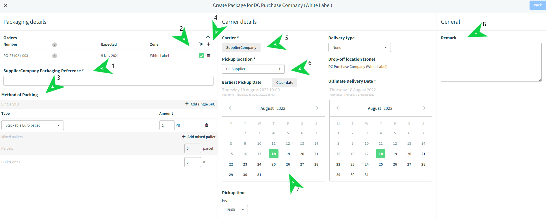 How to create a package, the Streamliner definition for a transport order as supplier ...