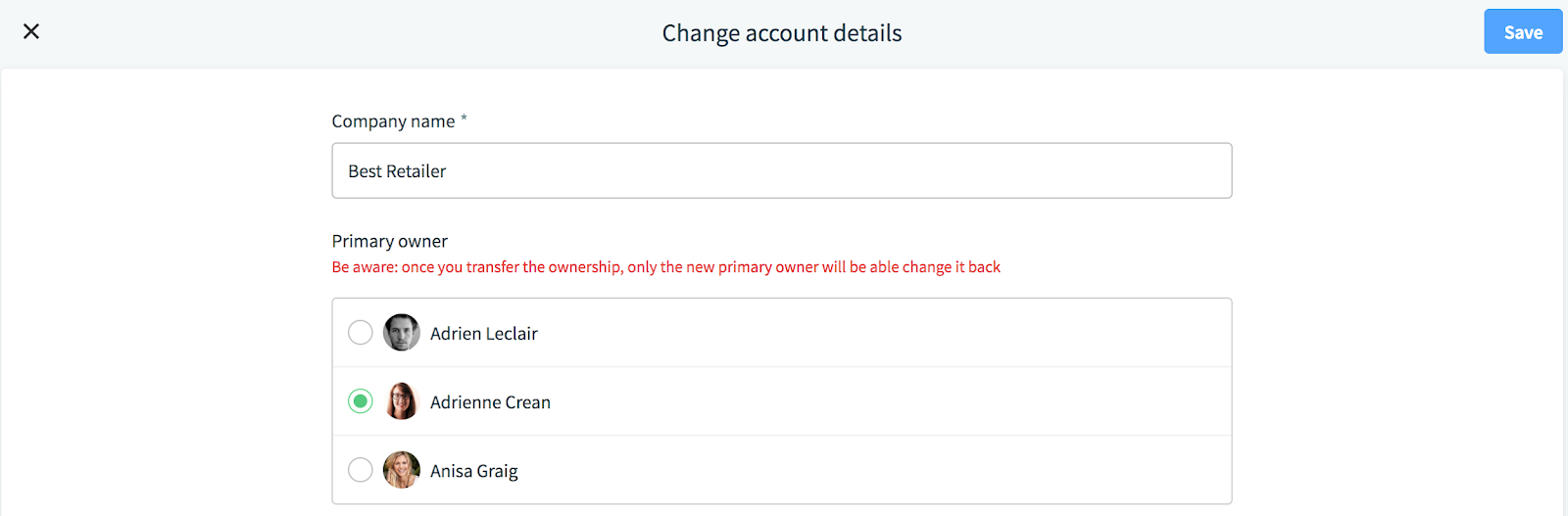 How to transfer the role Primary Owner – Streamliner Support